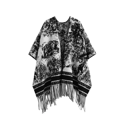 新款复古水墨画披肩女春秋冬高级