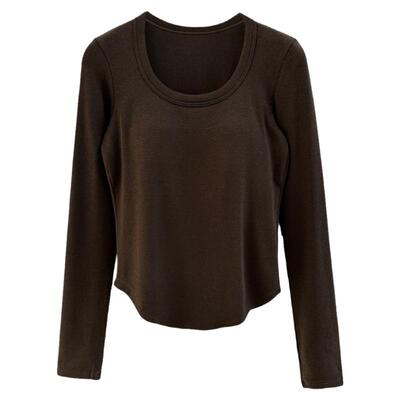 无限回购U型领显瘦修身长袖T恤