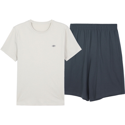 安莉芳商场同款时尚纯棉短袖圆领睡衣睡裤男士家居服套装ELW0760