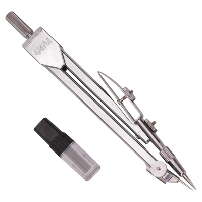 得力金属圆规小学生专用初中生绘图圆规量角器套装数学文具考试用设计可夹笔圆规替换笔芯工程三角尺制图工具