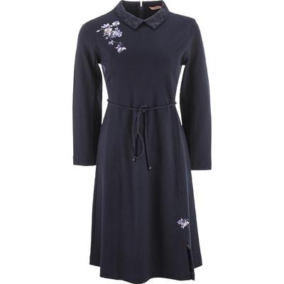 渔牌女装秋季2024新款翻领纯羊毛中式刺绣花毛呢连衣裙子FGGC0029