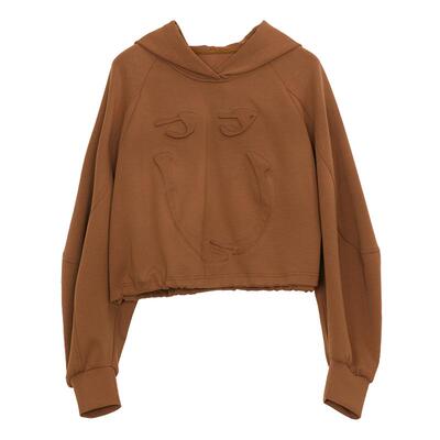 谜底连帽卫衣女秋季新品轻运动风短款笑脸印花上衣243MV1199