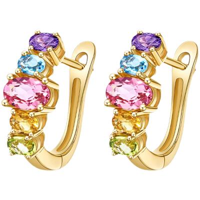 ILCO尤珂「彩虹多巴胺」天然粉碧玺耳圈18K金彩宝彩金时尚耳环女
