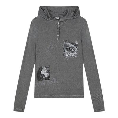 MOUSSY2026春季新品复古朋克风条纹印花连帽长袖T恤028JSA90-1014