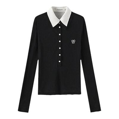 fordare修身假两件Polo打底衫