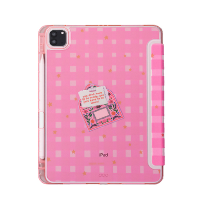 粉格子iPad亚克力防摔笔槽壳