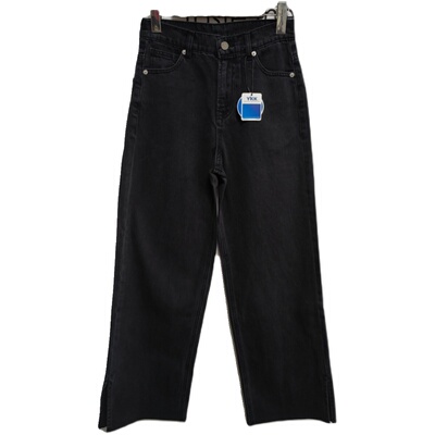 高端货！雅赛尔女士春秋高腰直筒黑色阔腿裤宽松显瘦开叉裤子复古