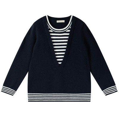 小个子韩系休闲风假两件条纹毛衣