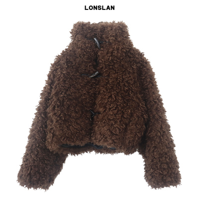 LONSLAN 24WINTER 12/9 20:00NEW卷卷毛牛角扣短款毛毛外套