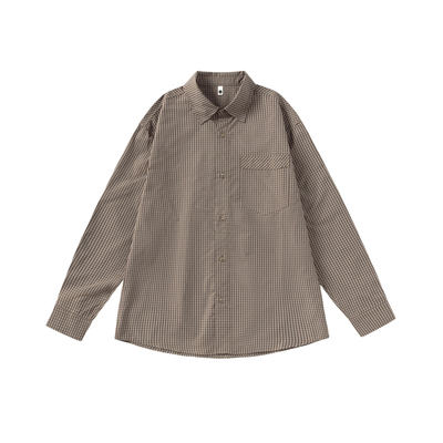 ISTURE美式复古老钱风细格纹长袖衬衫男女宽松简约百搭休闲衬衣潮