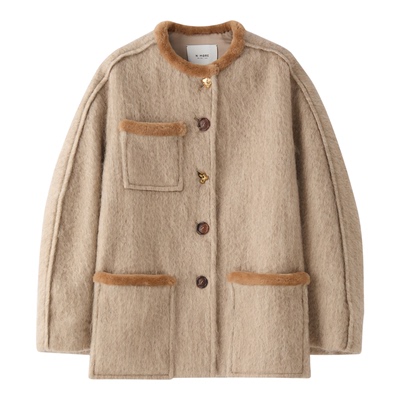 NMORE设计师品牌 25冬季新款 浅滩米马海羊毛毛边装饰廓形外套