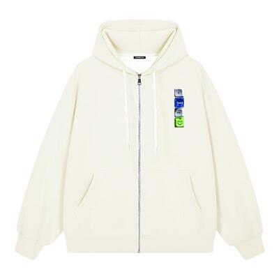 itGROUNDZERO2025秋冬拉链加绒杏色卡通按键情侣开衫长袖卫衣上衣