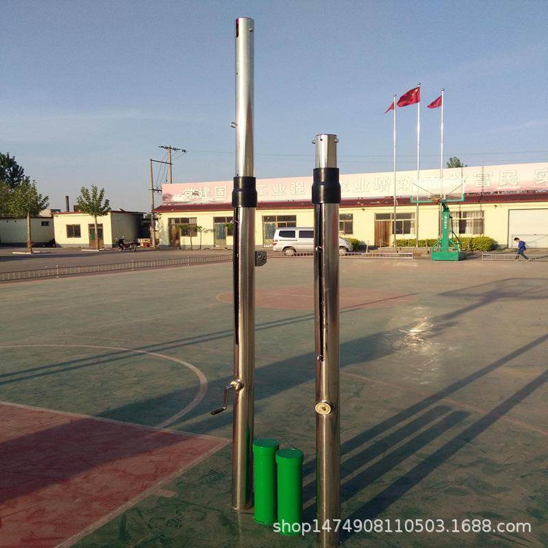 厂家批发不锈钢插地式羽排两用球柱 标准比赛用排球架 手摇升降