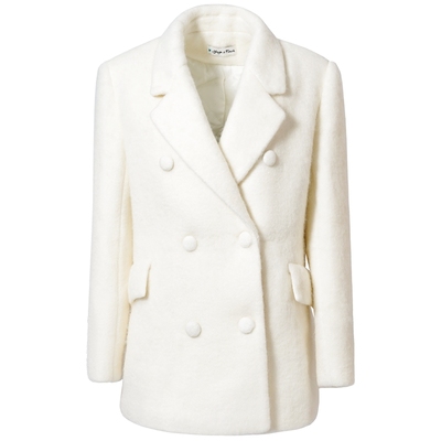 YongeFinch扬芬缇2026春季款毛呢大衣白色夹棉西装呢子外套JAQUEY