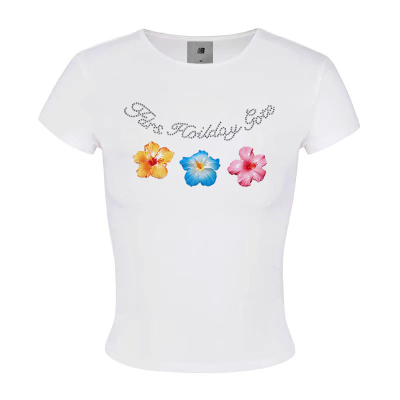 FDR官方店海岛烫钻英文花短袖