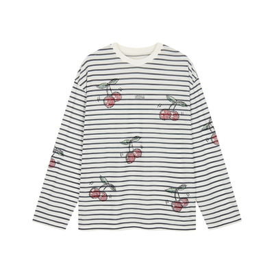 UOOYAA/乌丫烫钻条纹长袖T恤