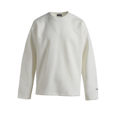 PMW 高密华夫格圆领长袖肌理质感袖口logo刺绣设计简约百搭T恤冬