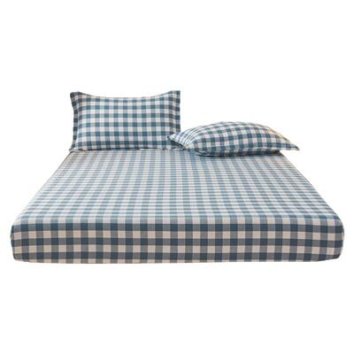 日式格子纯棉色织水洗棉床笠单件