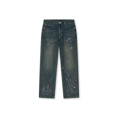 BONELESS泼墨做旧洗水直筒牛仔裤