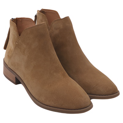 秋冬反绒磨砂皮v口显瘦尖头短靴