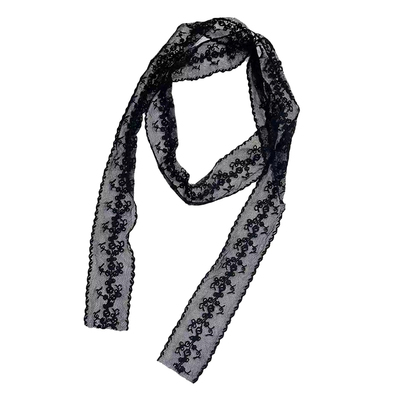 韩系ins蕾丝黑色波点长条小丝带