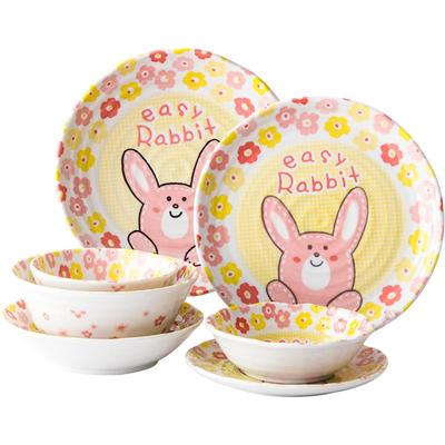 日本进口美浓烧花兔水果陶瓷碗