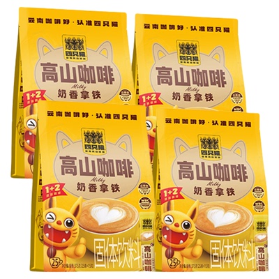 四只猫咖啡醇香原味 香拿铁意式浓醇速溶方便办公室冲泡学生咖啡
