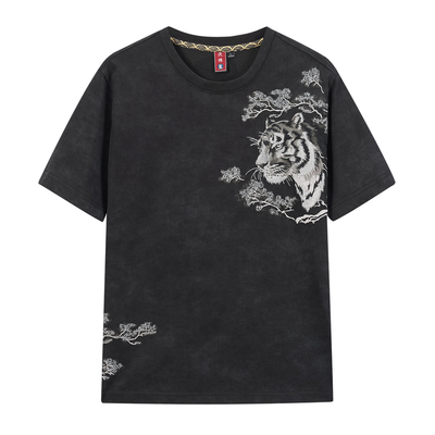 ONIARAI/鬼洗26春季新品泥棒蓝黑虎绣花休闲短袖T恤男式 N840298