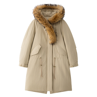 DID DAILY:Allison不对称可拆貉子毛领90白鸭绒中长派克服25冬新