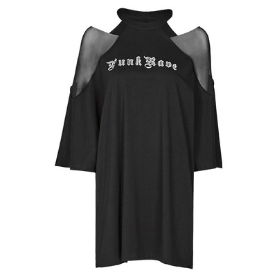 黑色百搭半袖漏肩镂空