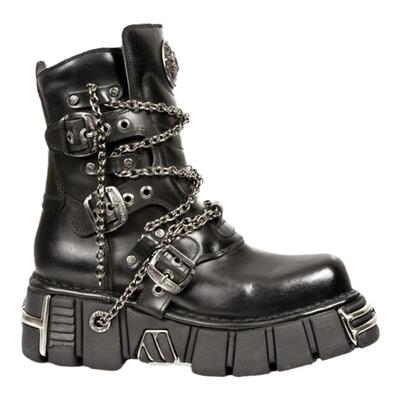 NewRock手工朋克金属铁链厚底靴