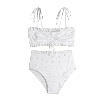 白色吊带泳衣抹胸高腰泡温泉度假