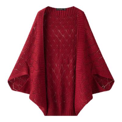 拉夏贝尔/La Chapelle钩花镂空针织衫女春秋新款旗袍外搭披肩开衫