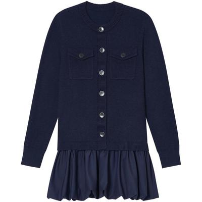 SALT.P可颜深蓝色拼接针织花苞连衣裙短款2025冬季新款AC35505070