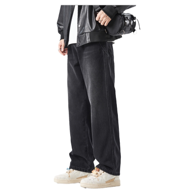 HomePanda黑色宽松直筒牛仔裤男