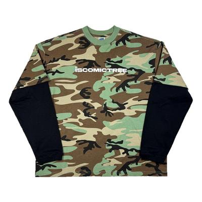 C.t秋季迷彩拼接假两件圆领长袖