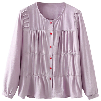 文艺休闲风压褶显瘦纯色百搭衬衫