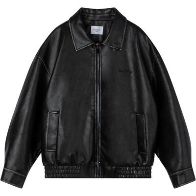 【都林街头】3M新雪丽绗棉复古做旧皮衣夹克美式黑色外套男女童冬