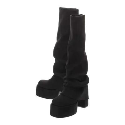 厚底高跟裤管靴女2025秋冬新款方头长筒堆堆靴显瘦弹力瘦瘦骑士靴