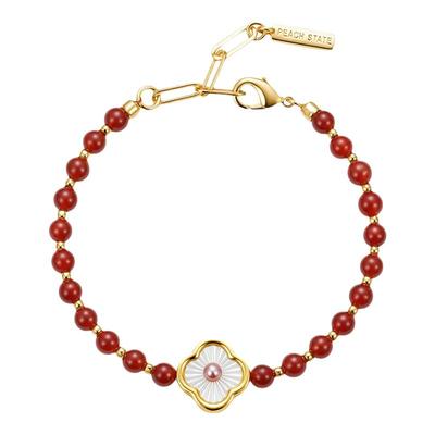 PEACHSTATE红玛瑙珍珠四叶草手链