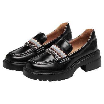 真美诗2025年秋季新款费尔岛风彩色织带厚底牛皮乐福鞋Y1O04CA5