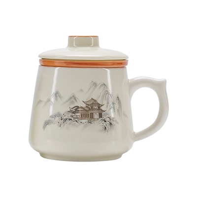 汝窑茶杯茶水分离陶瓷马克杯