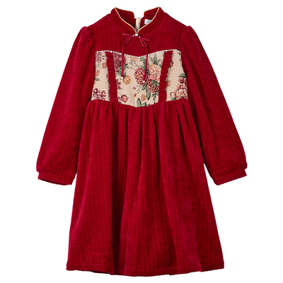 红色过年女童加绒连衣裙保暖裙子