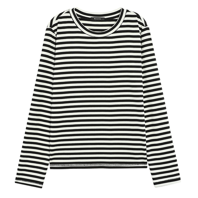 圆领条纹长袖T恤女宽松上衣