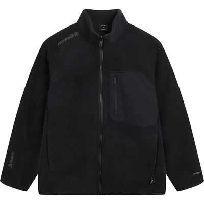 李宁CF立领男刺绣开衫摇粒绒上衣