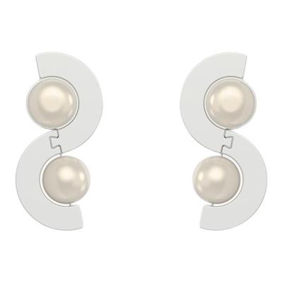 DOVETAIL联珠经典燕尾榫925银银色饰面天然珍珠耳饰