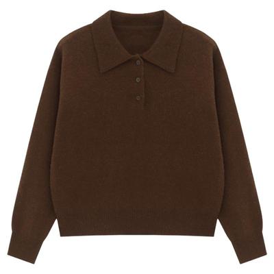 Basic House/百家好POLO领绵羊毛宽松针织衫女秋冬新款保暖上衣