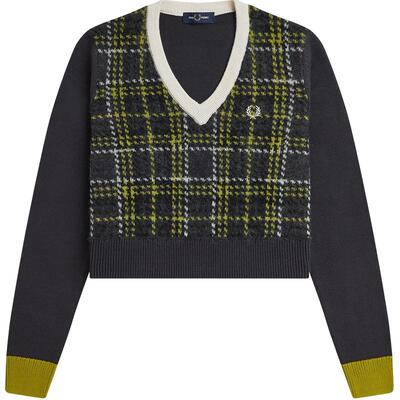 FRED PERRY女士休闲针织衫2025冬季新款V领短款麦穗刺绣长袖K1152