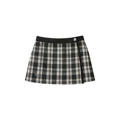 Uena拼接灯芯绒A字羊毛半身裙