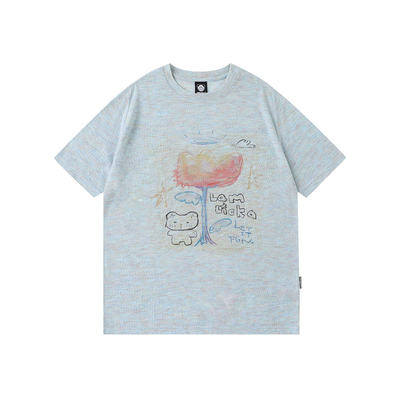 LAMLICKA手绘郁金香灰色t恤短袖